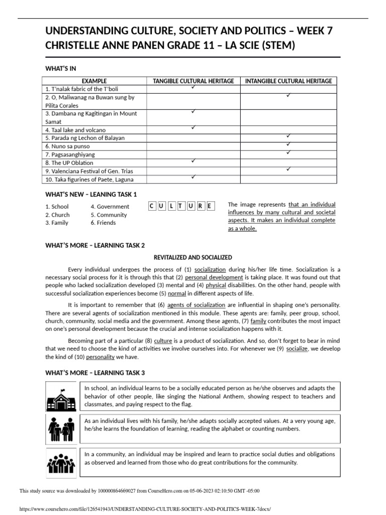 Understanding Culture Society and Politics Week 7 | PDF | Learning ...