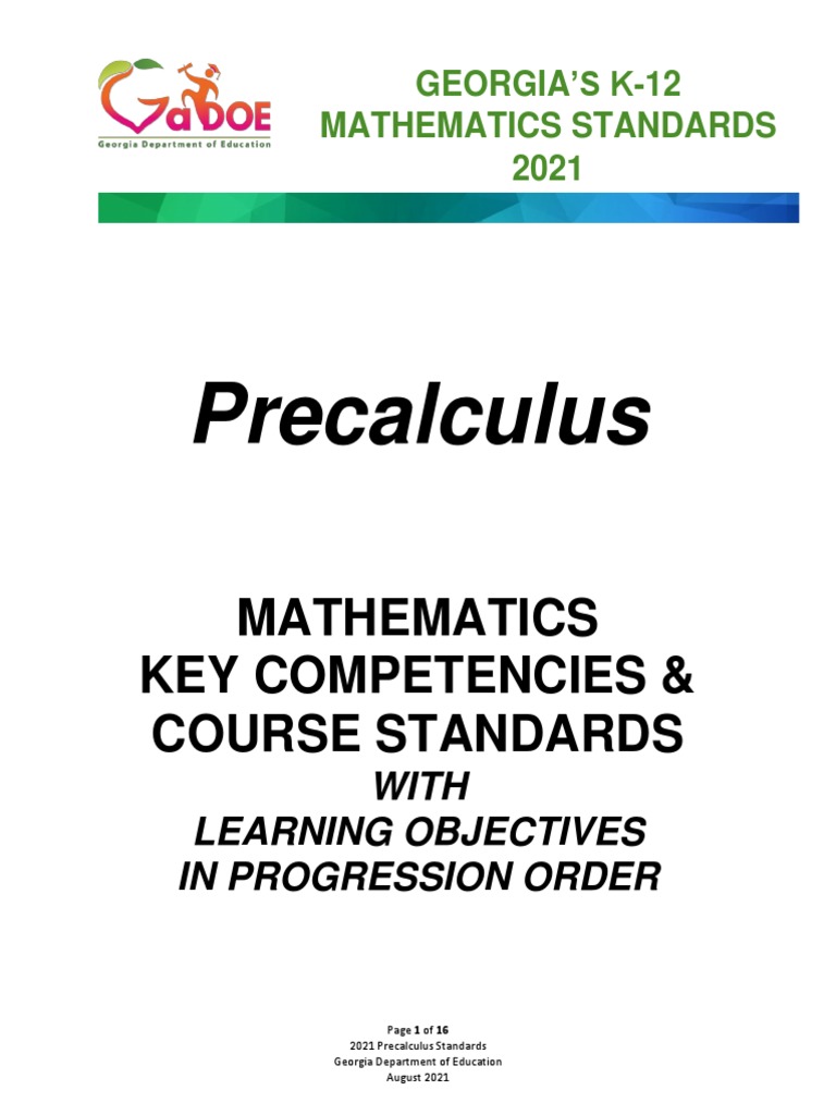 Georgia HS Precalculus Mathematics Standards | PDF | Trigonometric ...