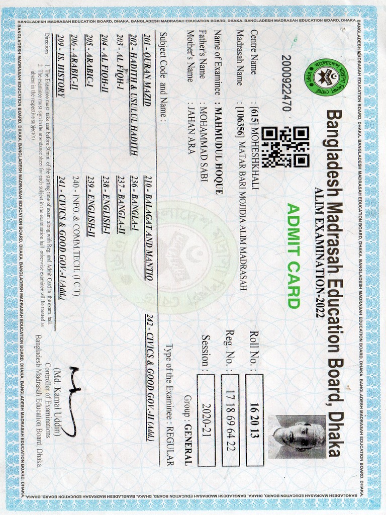 Alim Admit Card | PDF