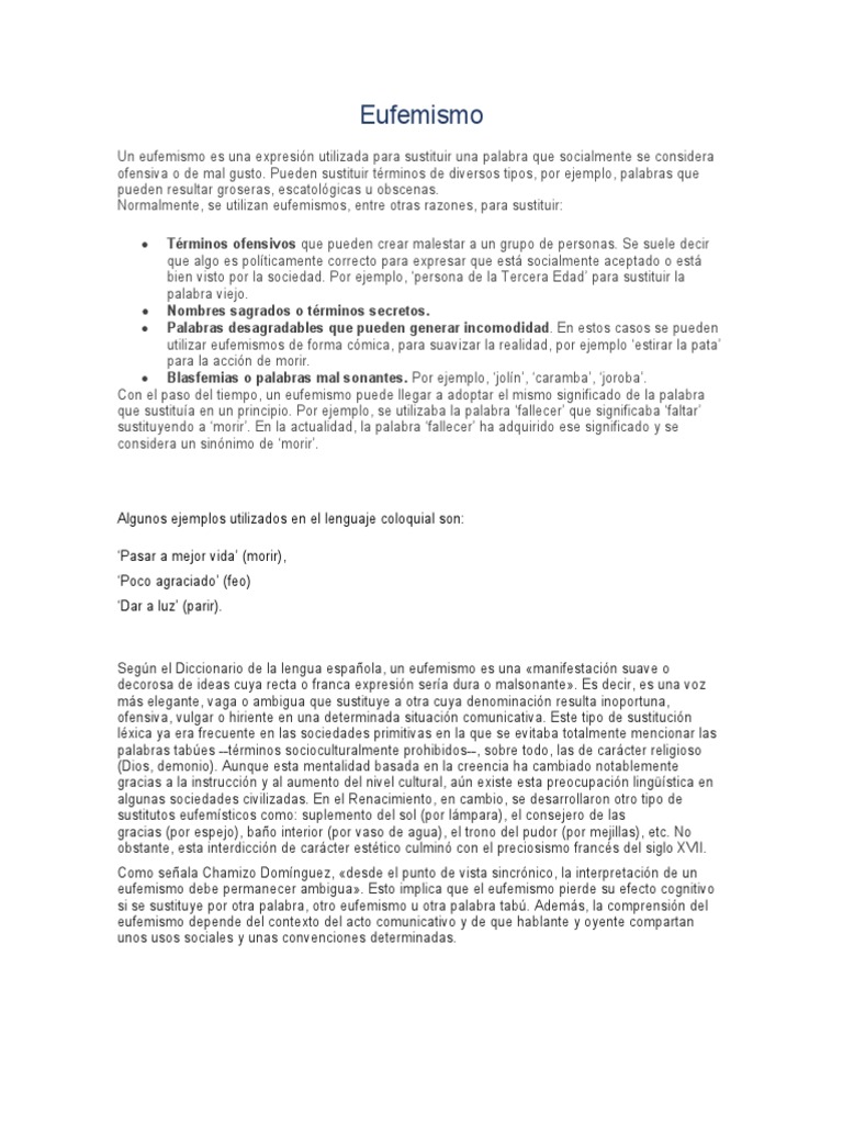 Eufemismos y Disfemismos: Guía Básica | PDF | Semántica | Figuras del lenguaje