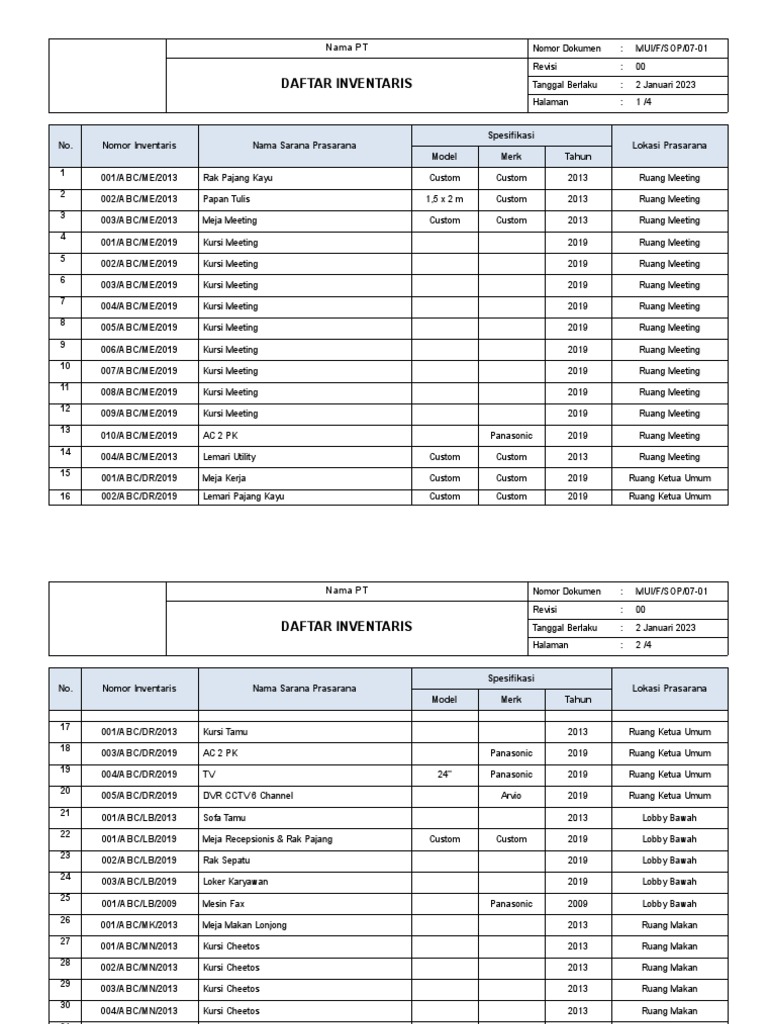 Daftar Inventaris - Isi | PDF