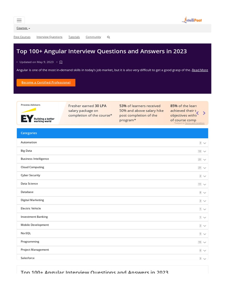 Top 100 Angular Interview Questions 2023 | PDF | Angular Js | J Query