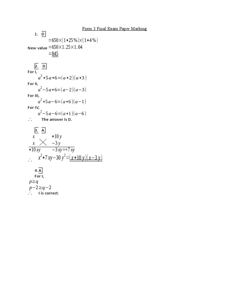 Form 3 Final Exam Paper Marking | PDF | Area | Convex Geometry
