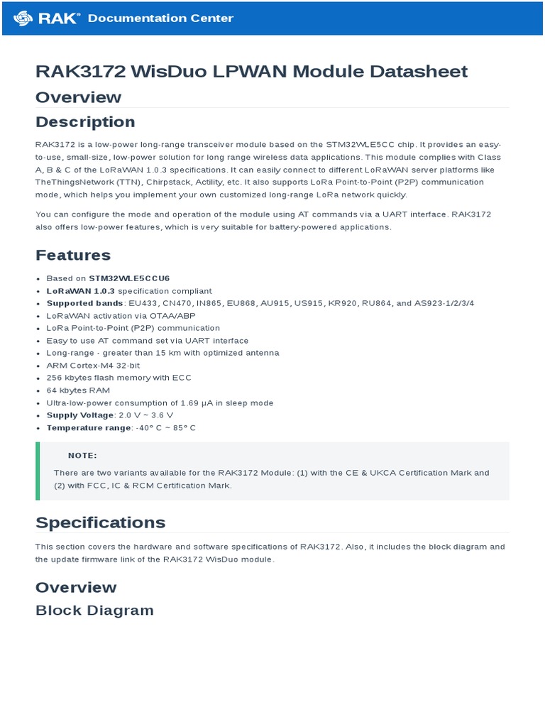 RAK3172 Datasheet | PDF | Telecommunications | Computer Networking