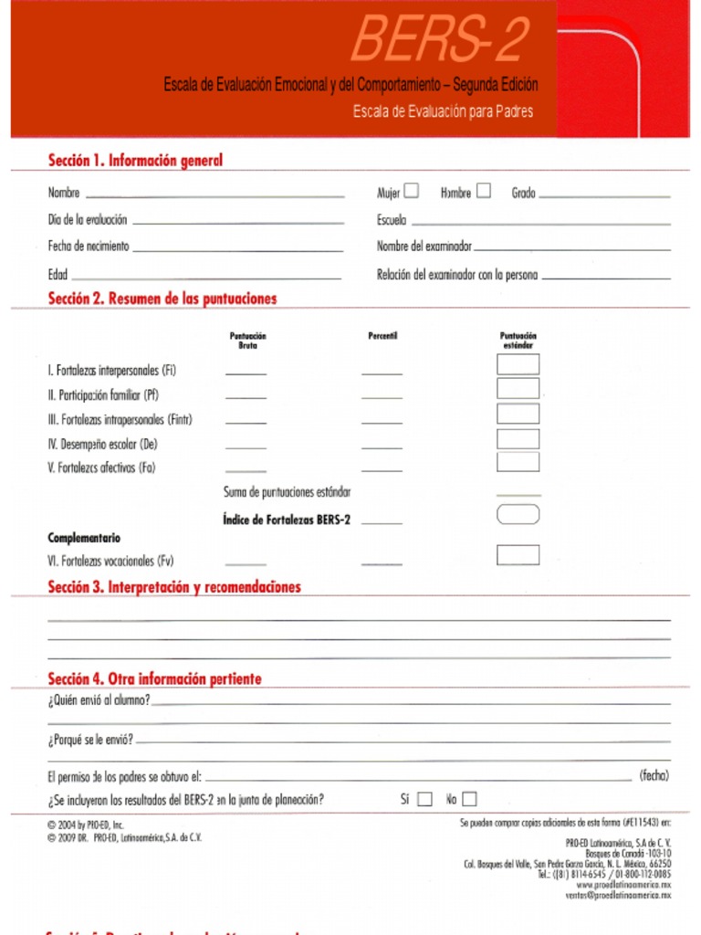 Bers-2 Escala de Evaluación para Padres | PDF