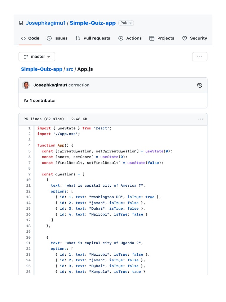 Simple Quiz App App - Js at Master Josephkagimu1 Simple Quiz App GitHub | PDF | Computer ...
