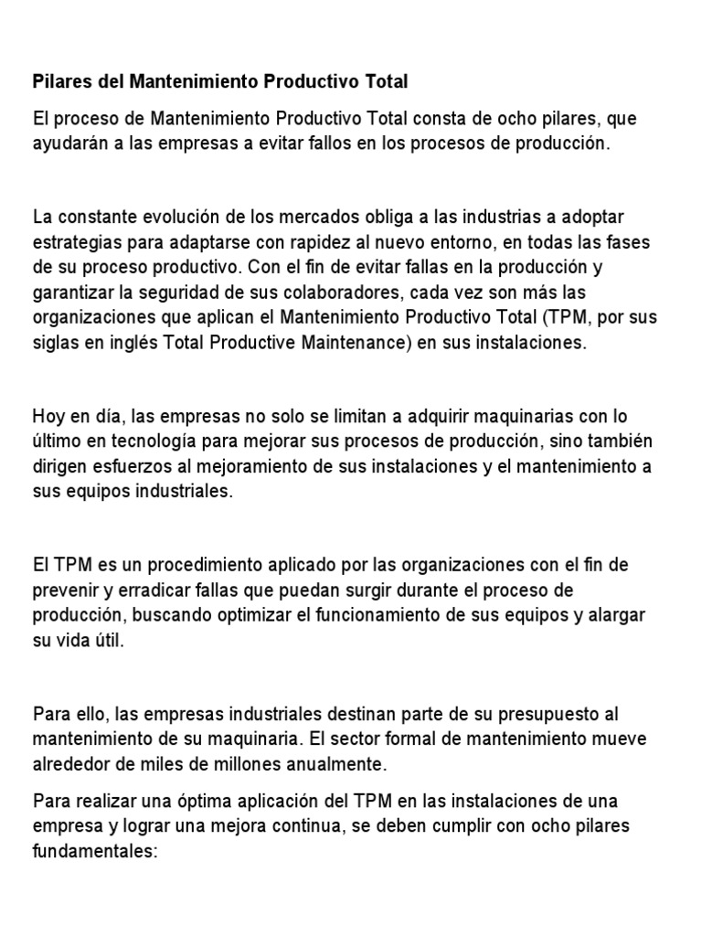 Los 8 Pilares de TPM A | PDF | Negocios económicos | Business