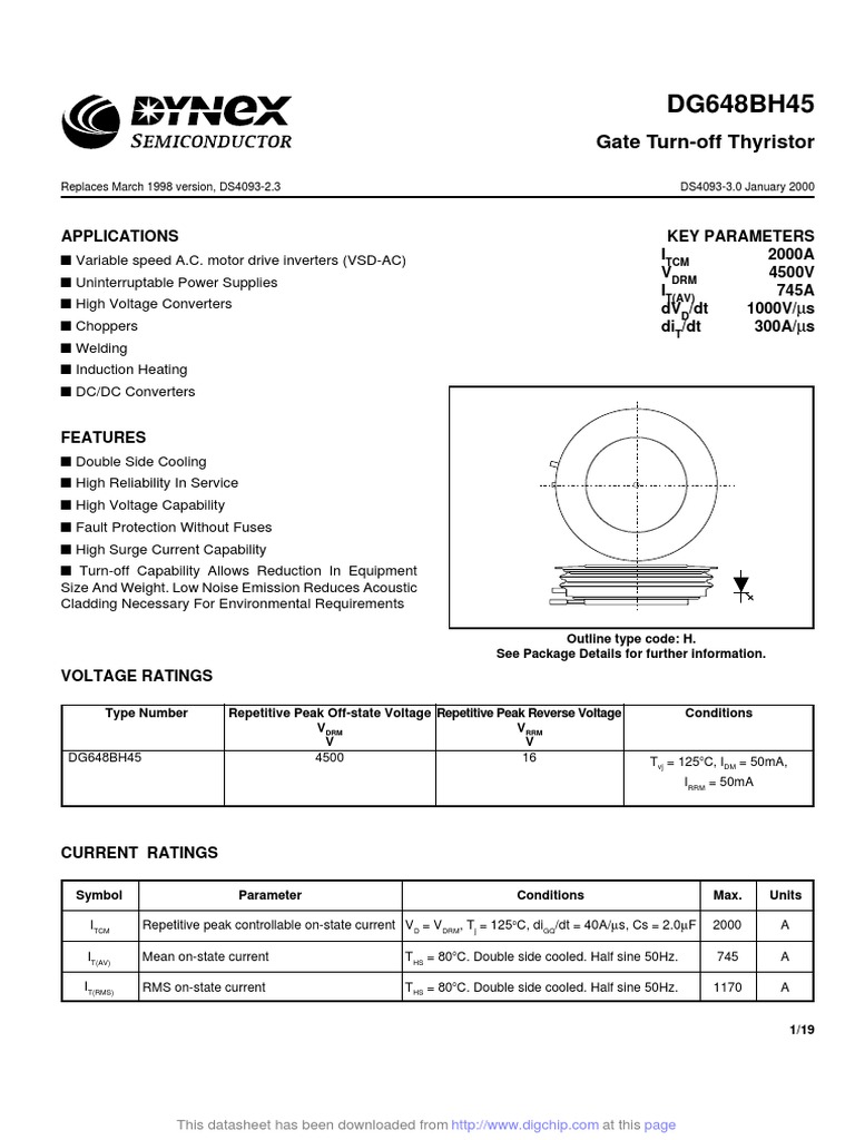 DG648BH45: Gate Turn-Off Thyristor | PDF | Electrical Engineering ...