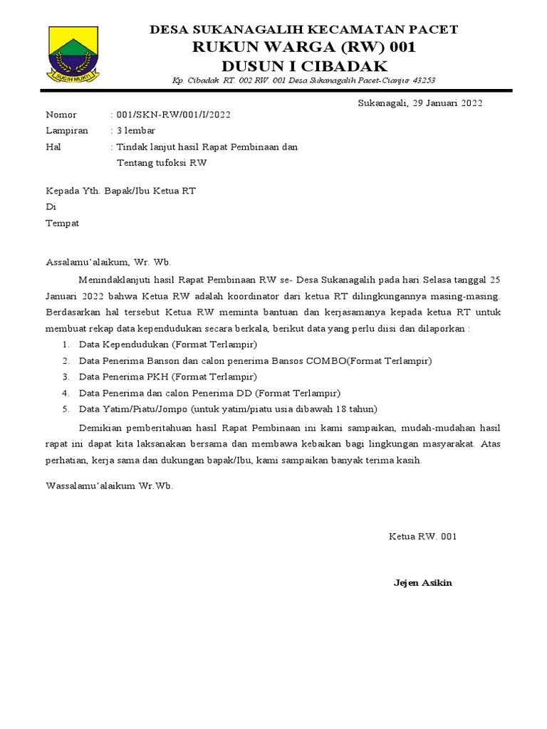 Surat Edaran RW Ke RT | PDF
