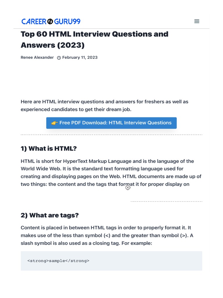 Top 60 HTML Interview Questions and Answers (2023) | PDF | Html Element | Hyperlink