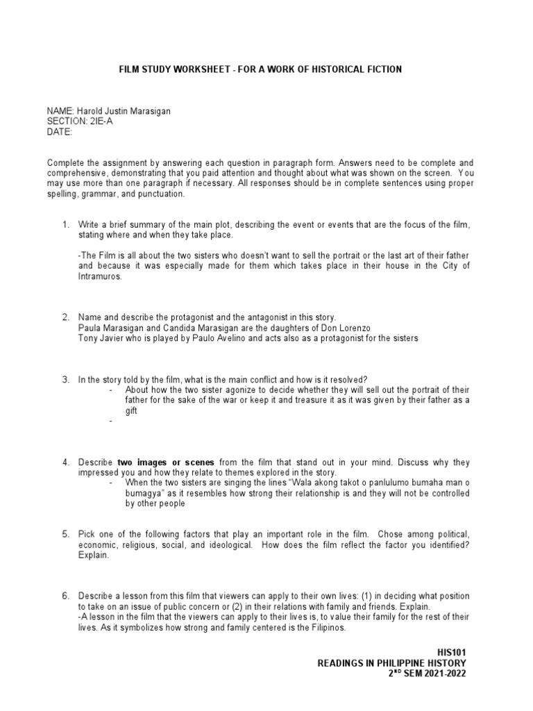 Period Film Study Worksheet | PDF | Wellness | General Fiction