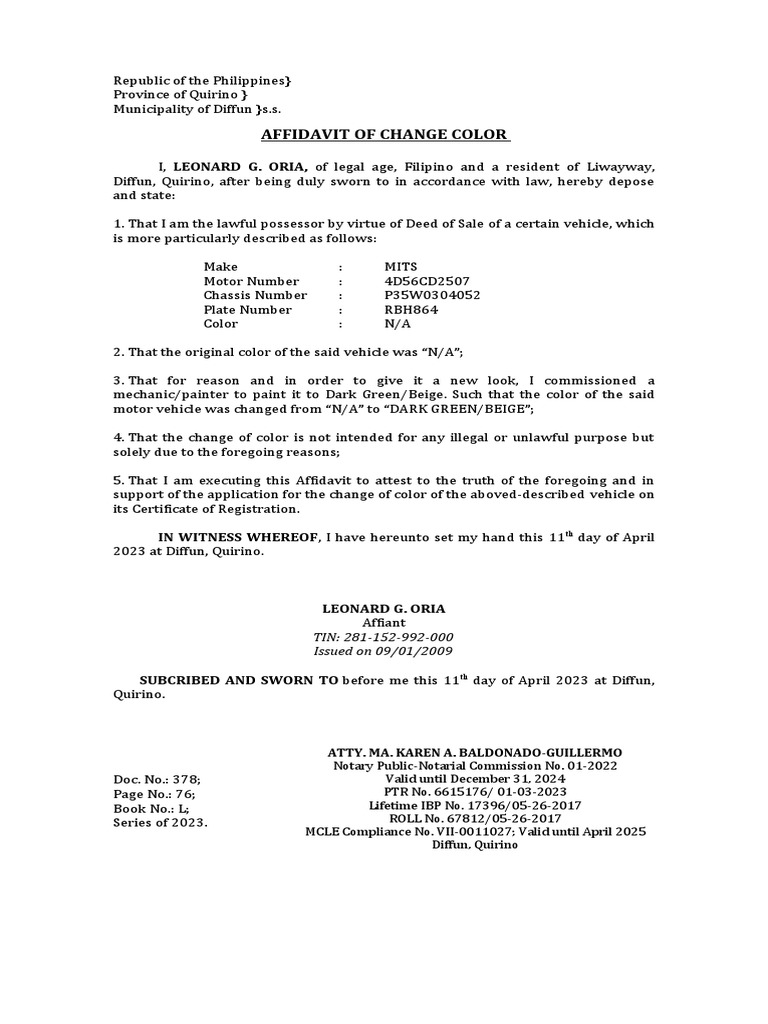 Affidavit of Change Color | PDF