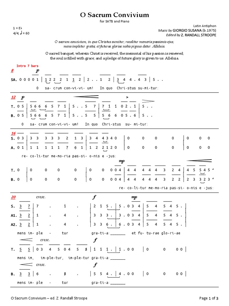 O Sacrum Convivium - Ed. Z. RANDALL STROOPE (Angka) | PDF | Latin ...