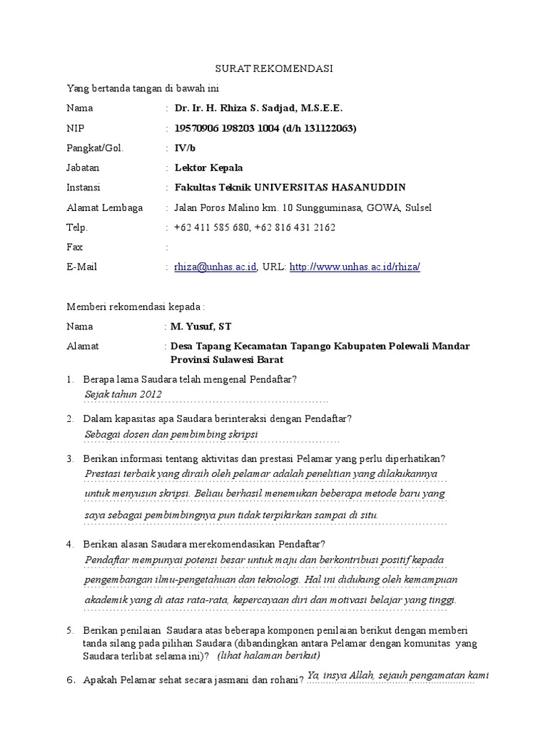 Format Rekomendasi LPDP M Yusuf | PDF | Karier & Perkembangan