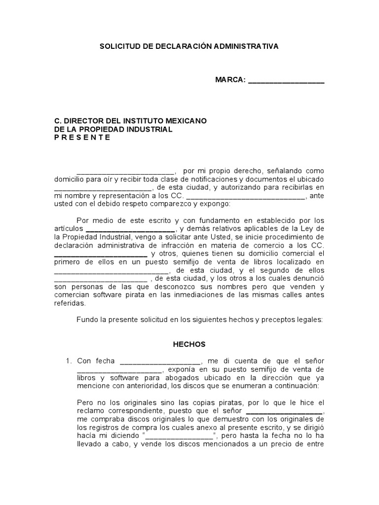 Solicitud de Declaración Administrativa | PDF | Justicia | Crimen y ...