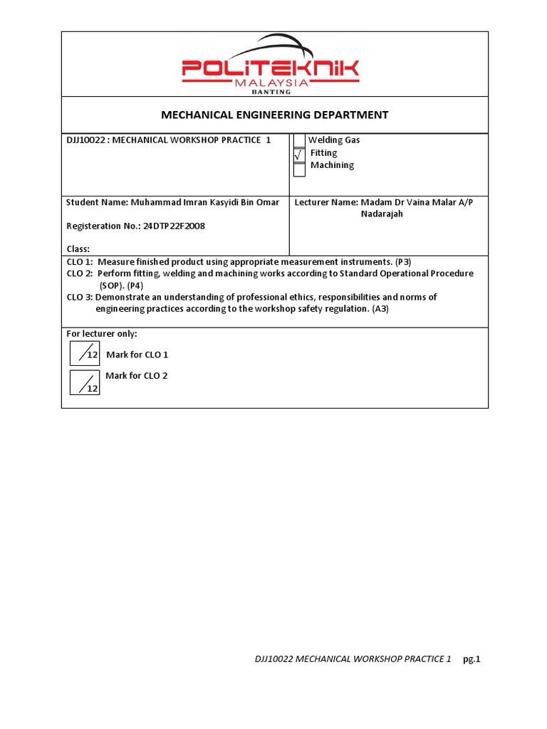 DJJ10022 REPORT (Fitting) | PDF | Tools | Metalworking