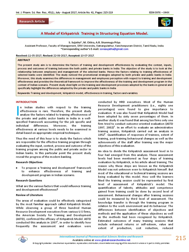 A Model of Kirkpatrick Training in Structuring Equation Model | PDF | Structural Equation ...