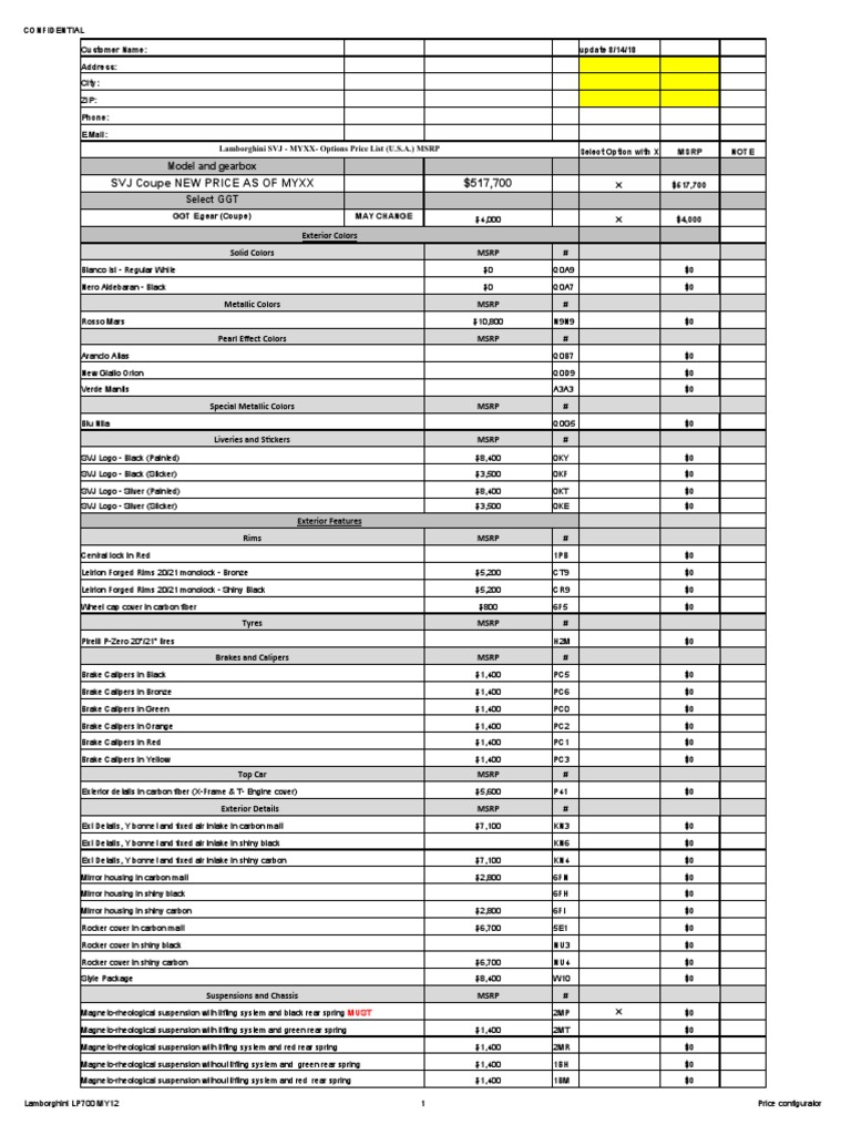 Order - Price Sheet - SVJ - MY19 | PDF | Vehicles | Vehicle Technology