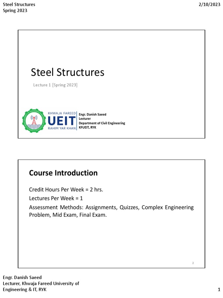 Steel Structures - Lecture 1 | Download Free PDF | Deformation ...