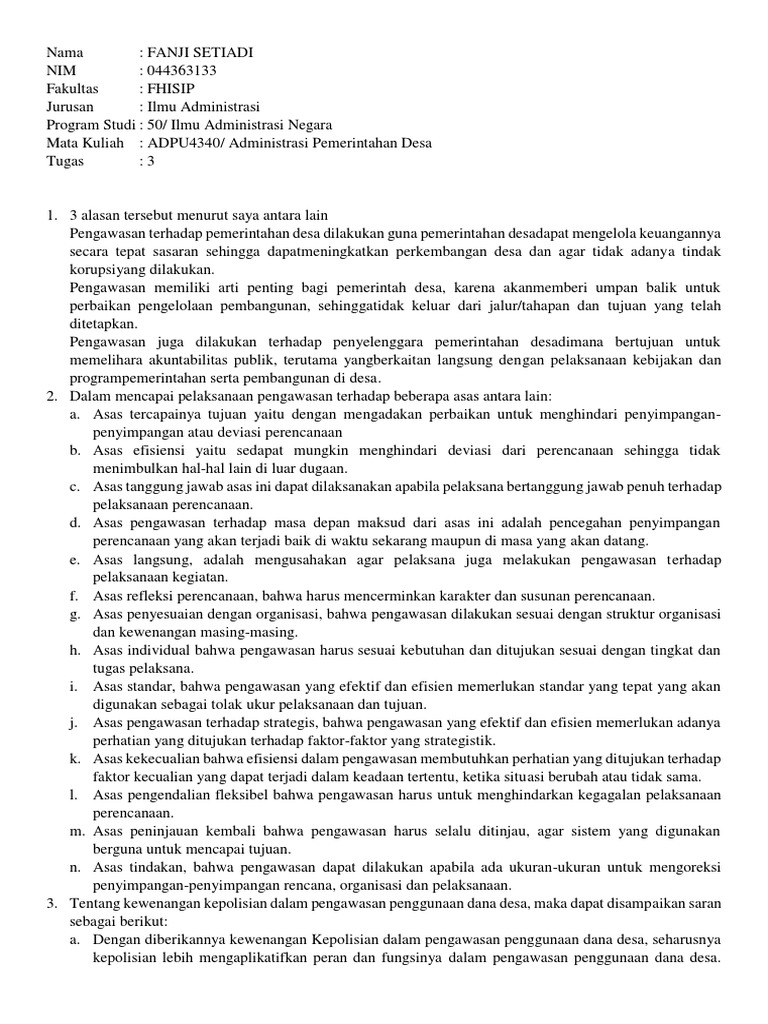 Tugas 3 Fanji Setiadi-ADPU4340-Administrasi Pemerintahan Desa | PDF