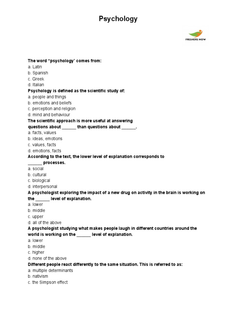 IHBAS Clinical Psychology Entrance Exam Previous Question Paper | PDF ...