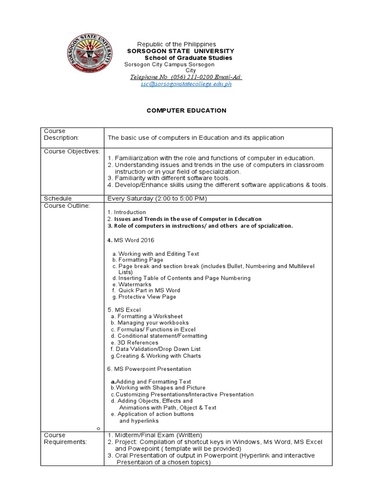 Course Ouline 2023 | PDF | Microsoft Excel | Microsoft Power Point