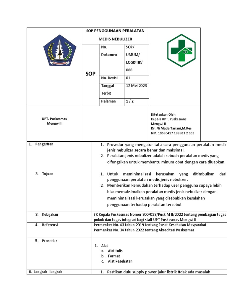 SOP Penggunaan Nebulizer Medis | PDF