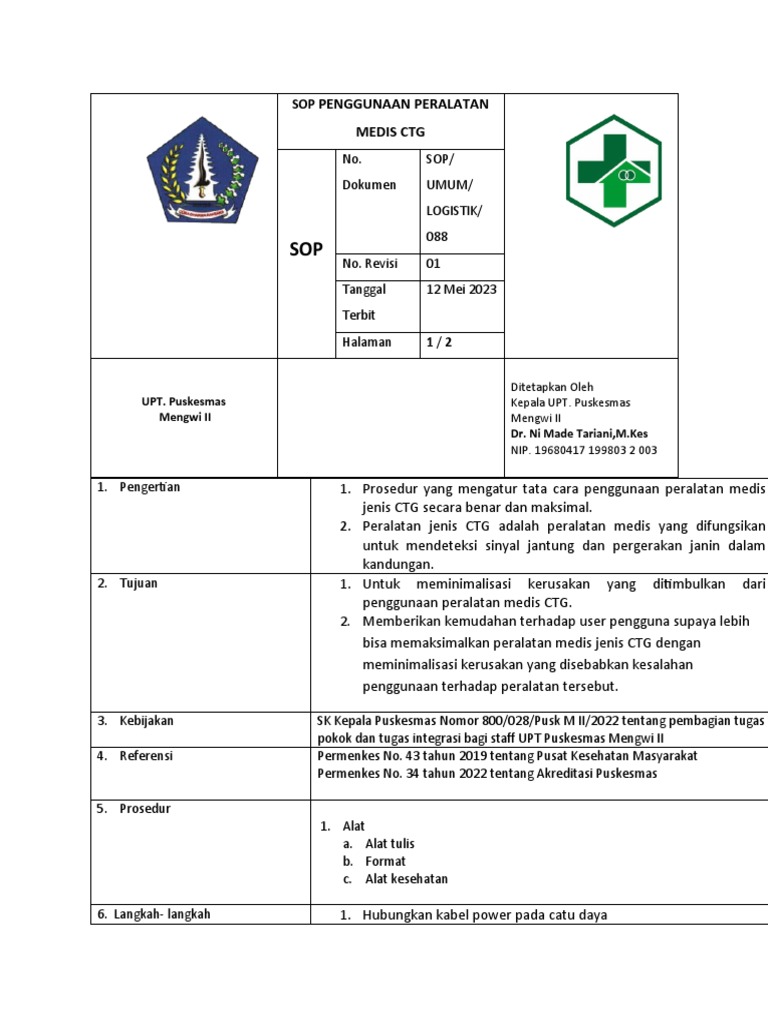 Sop Penggunaan Peralatan Medis CTG | PDF