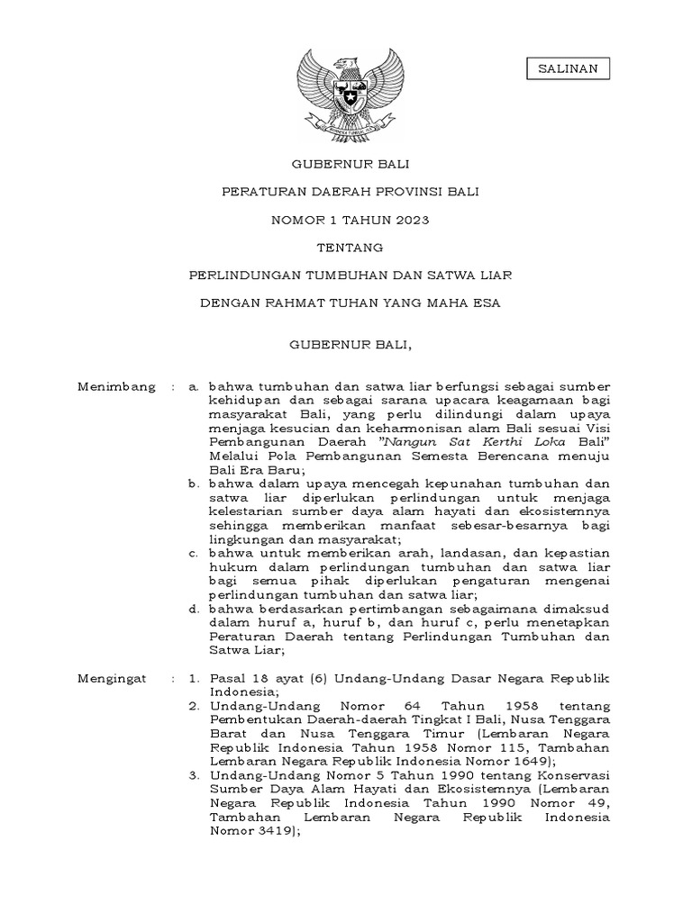 Perda Provinsi Bali-No-1-tahun-2023 | PDF