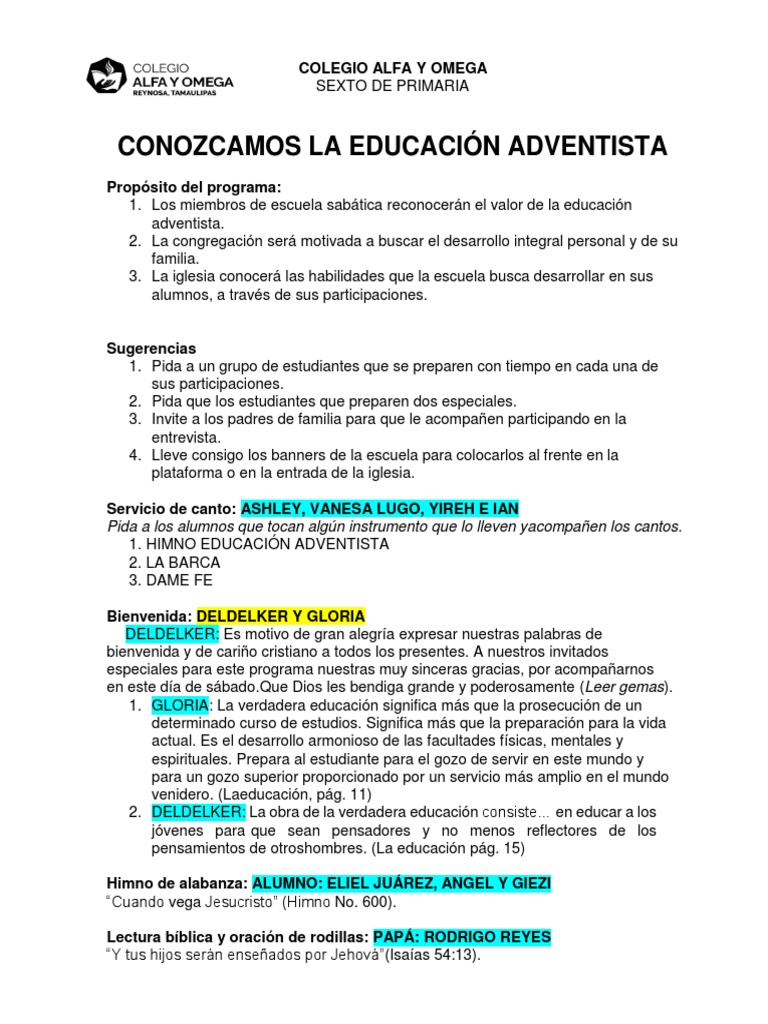 Programa de Educación Adventista - Iglesia Bugambilias | PDF | Iglesia Adventista del Séptimo Día