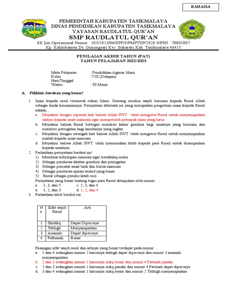 Soal Pat Pai Kelas 8 | PDF