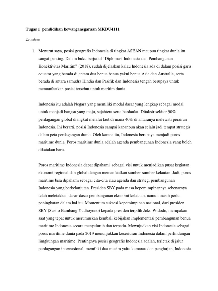 Tugas 1 Pendidikan Kewarganegaraan MKDU4111 | PDF