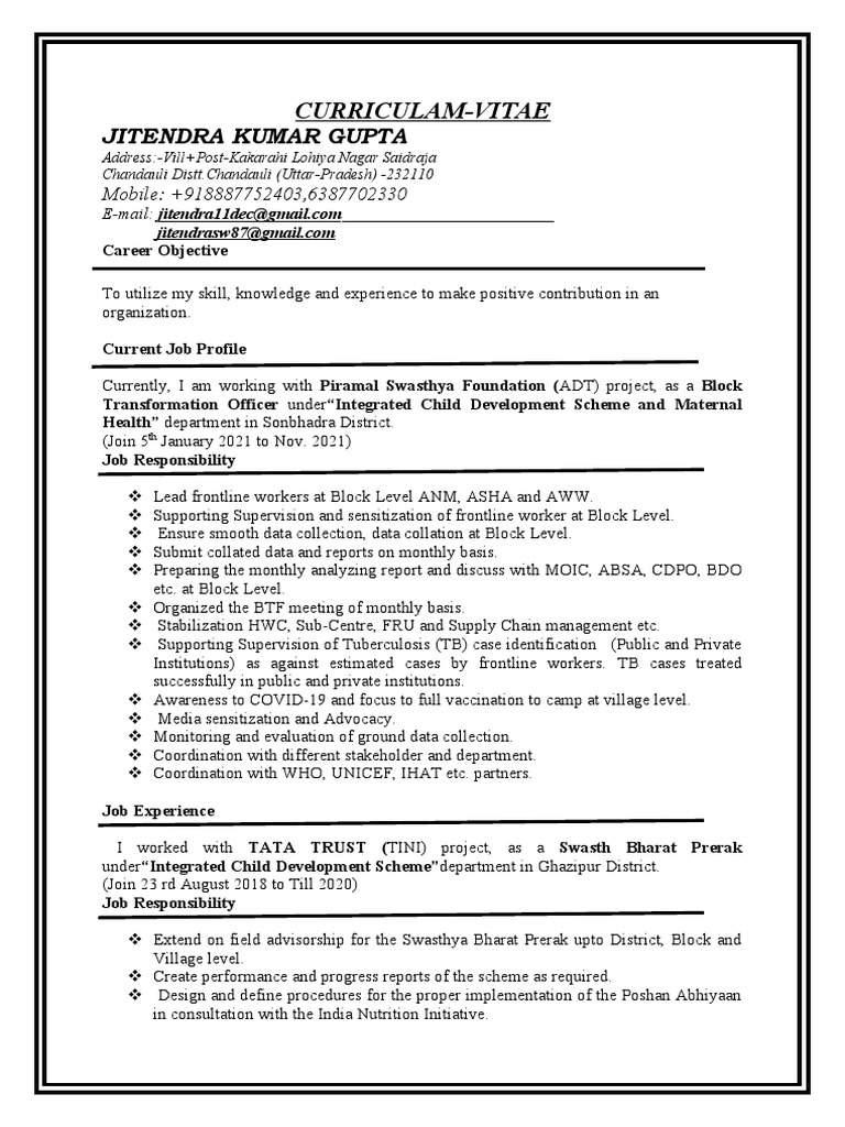 Resume Jitendra Kumar Gupta | PDF | Capacity Building | School Counselor
