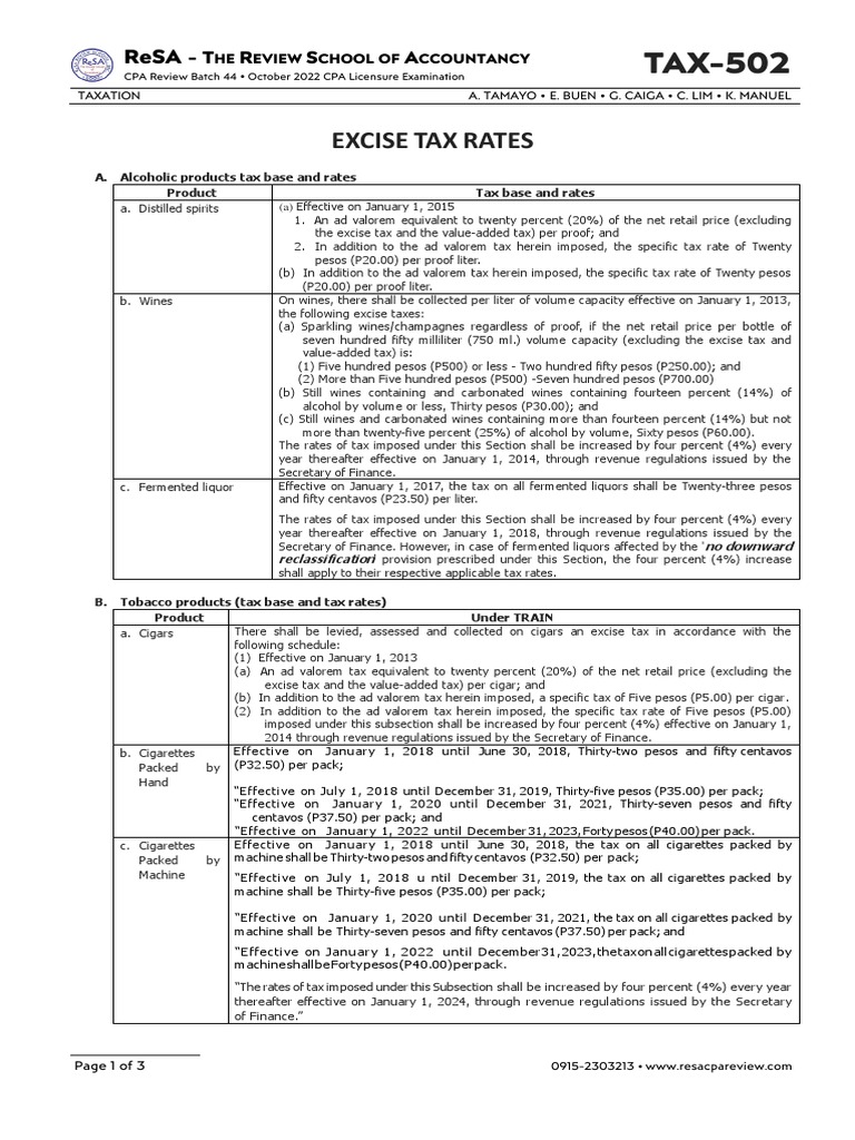 TAX-502 (Excise Tax Rates - Part 2) | PDF | Taxes | Customs