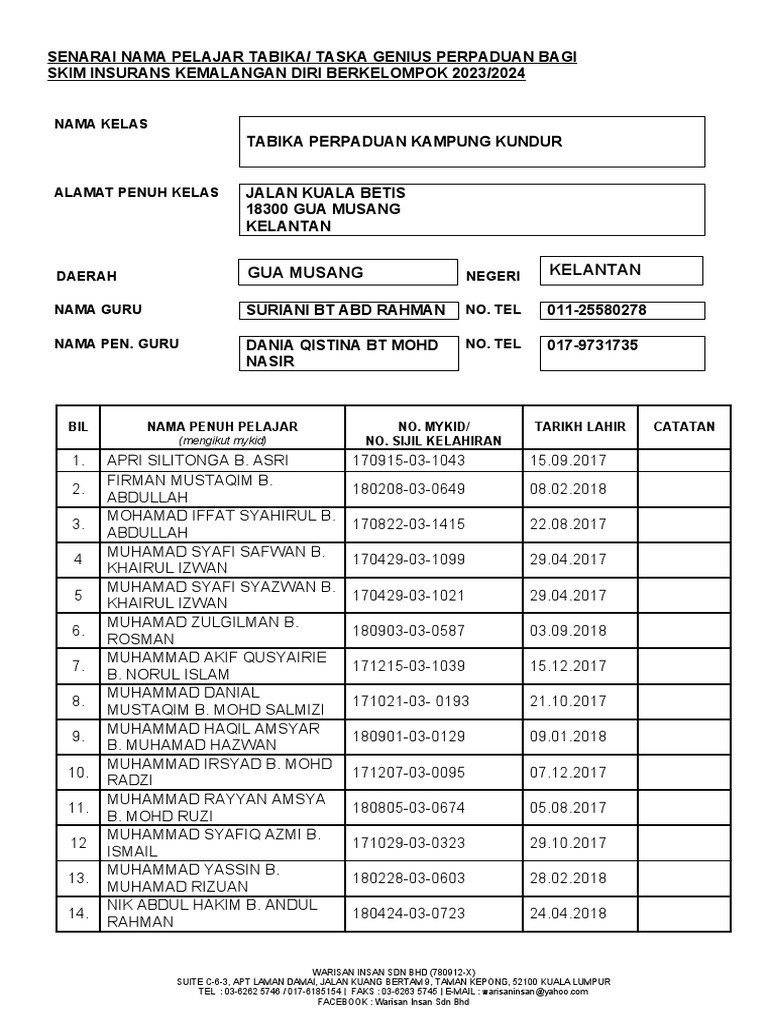 Borang Insuran TP KK | PDF