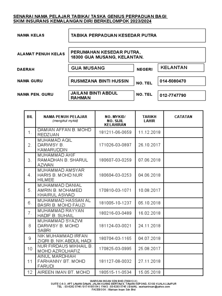 Borang Insuran TP KP | PDF