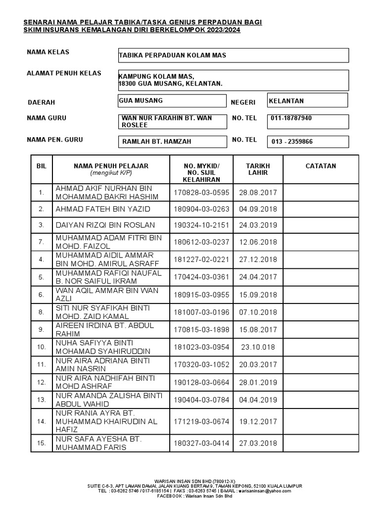 Borang Insuran TPKM | PDF