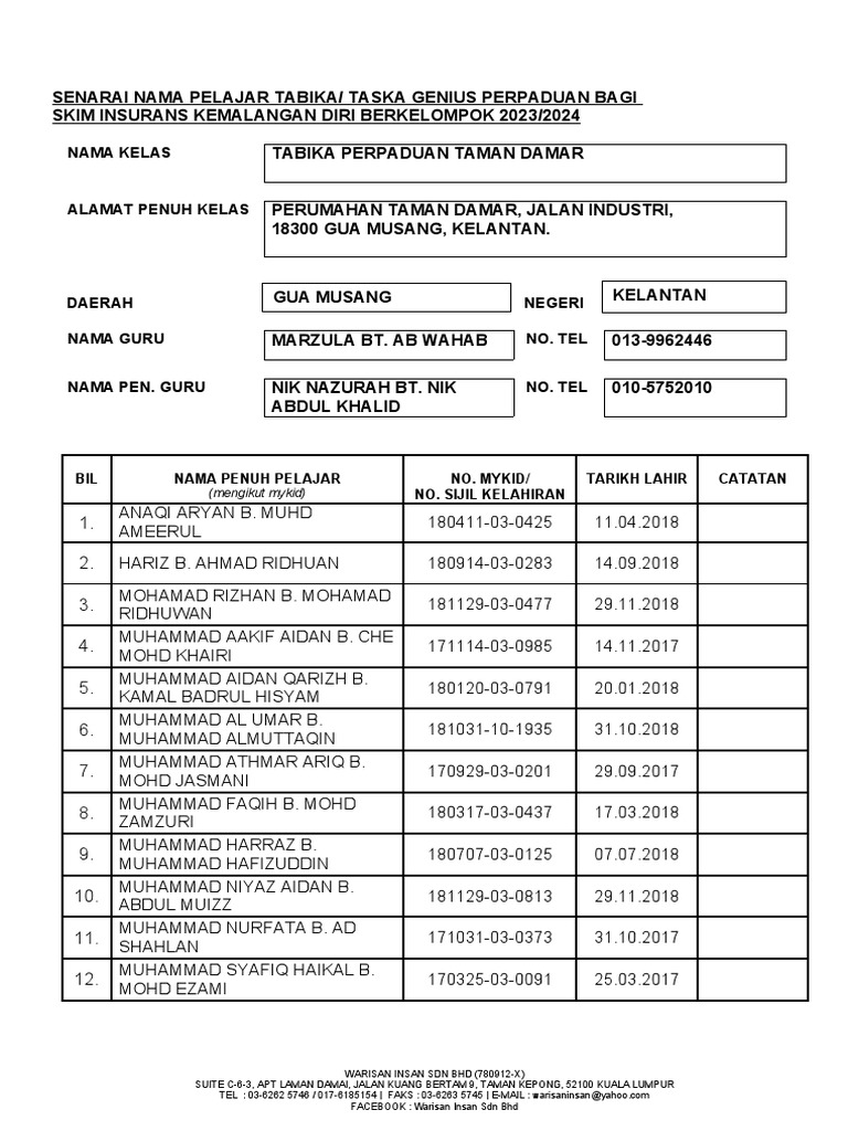 Borang Insuran TP TD | PDF