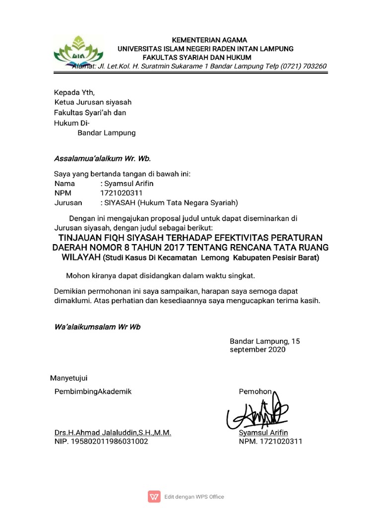 Surat Persetujuan Proposal | PDF