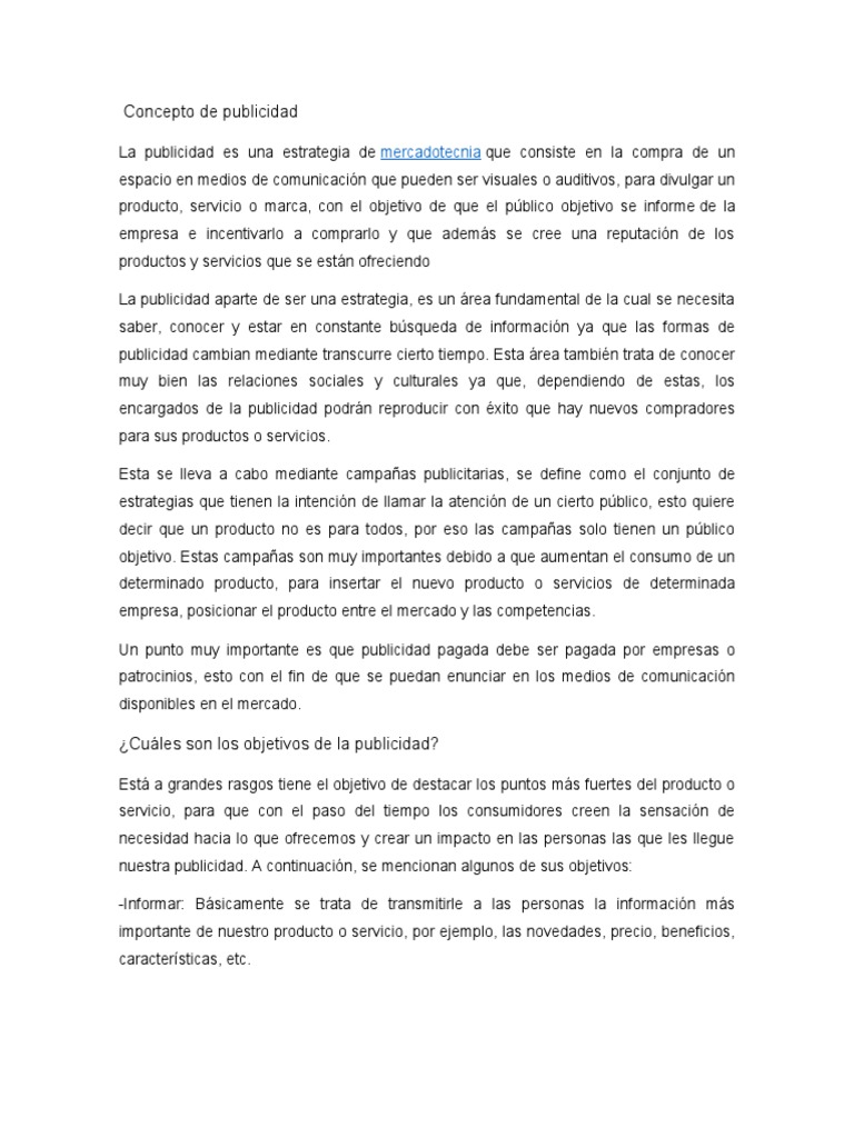 Concepto de Publicidad | PDF | Publicidad | Producto (Negocio)