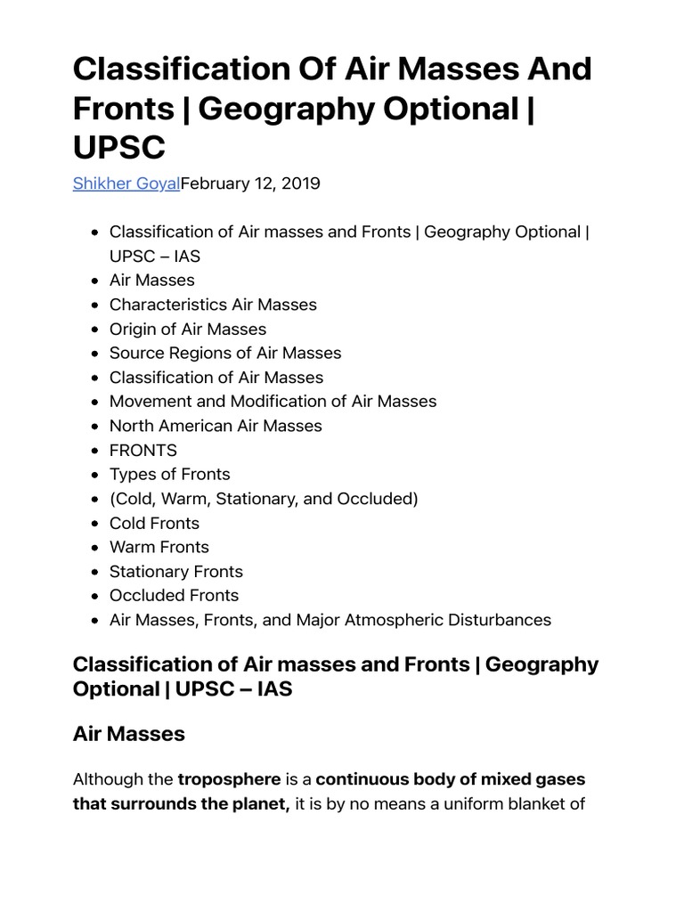 Air Masses and Fronts in Geography | PDF | Atmosphere Of Earth | Cloud