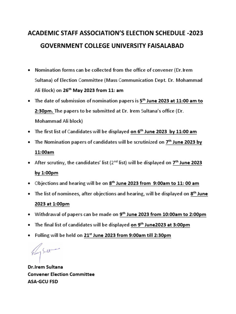 GCUF ASA Election 2023 Schedule | PDF
