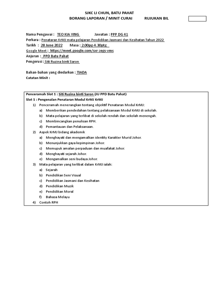 Minit Curai KRMJ | PDF