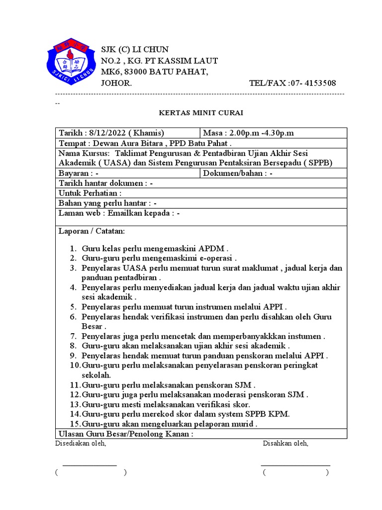 Minit Curai UASA | PDF