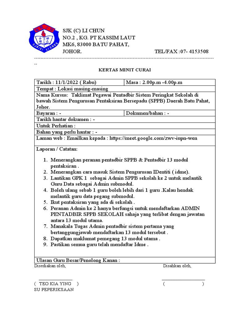 Minit Curai TAKLIMAT SPPB | PDF