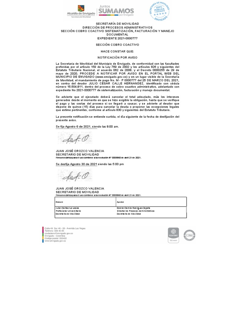 Julio Cesar Calle Hernandez | PDF | Justicia | Crimen y violencia