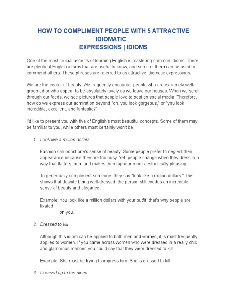How To Compliment People With 5 Attractive Idiomatic | PDF | Idiom ... How To Compliment People With 5 Attractive Idiomatic | PDF | Idiom ...