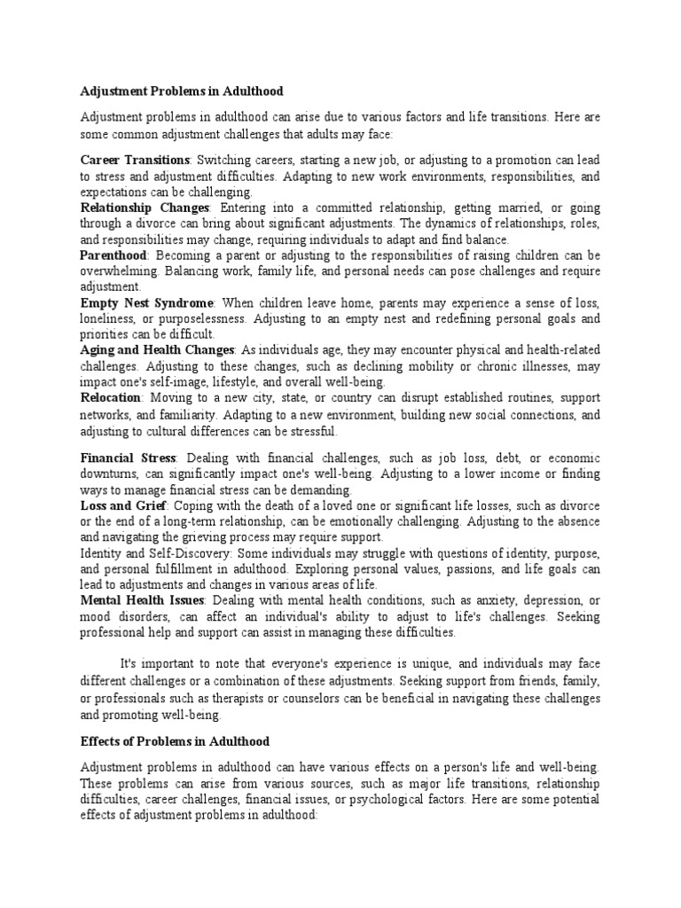 Adjustment Problems in Adulthood | PDF | Mental Health | Stress (Biology)