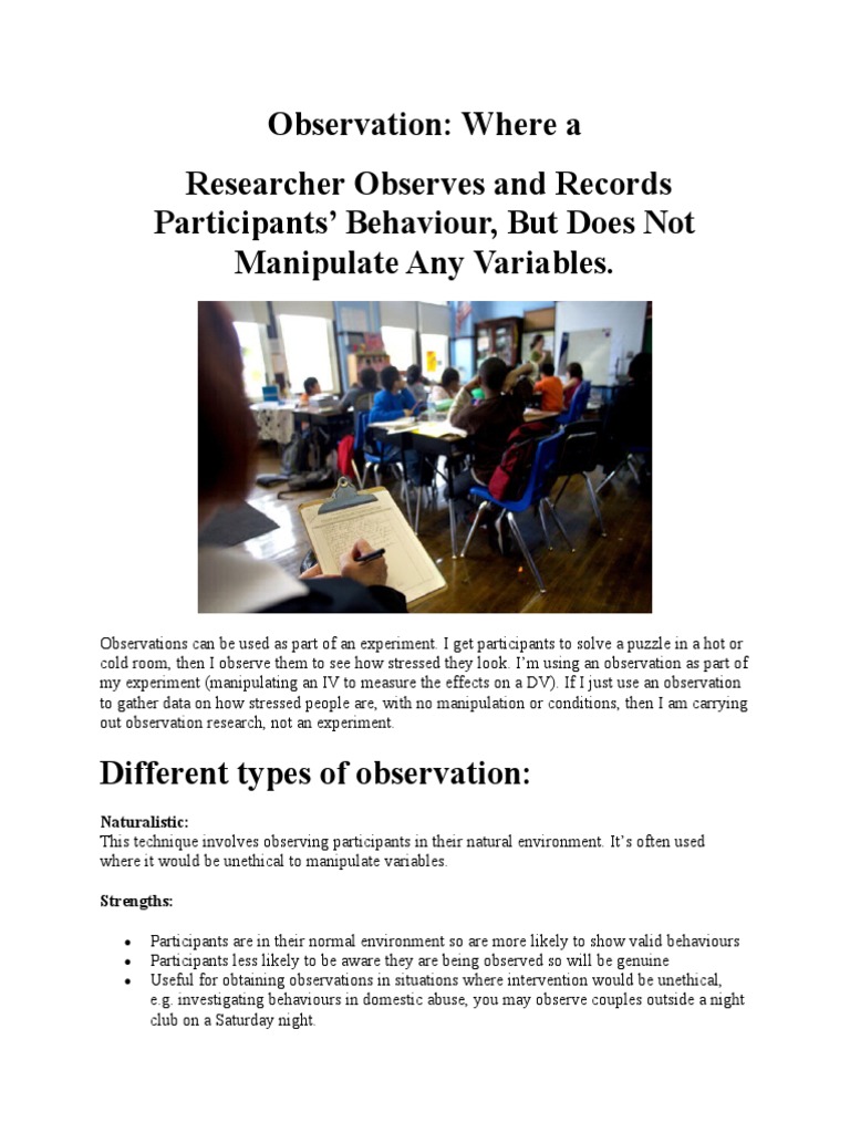 Observation Method | PDF | Validity (Statistics) | Experiment