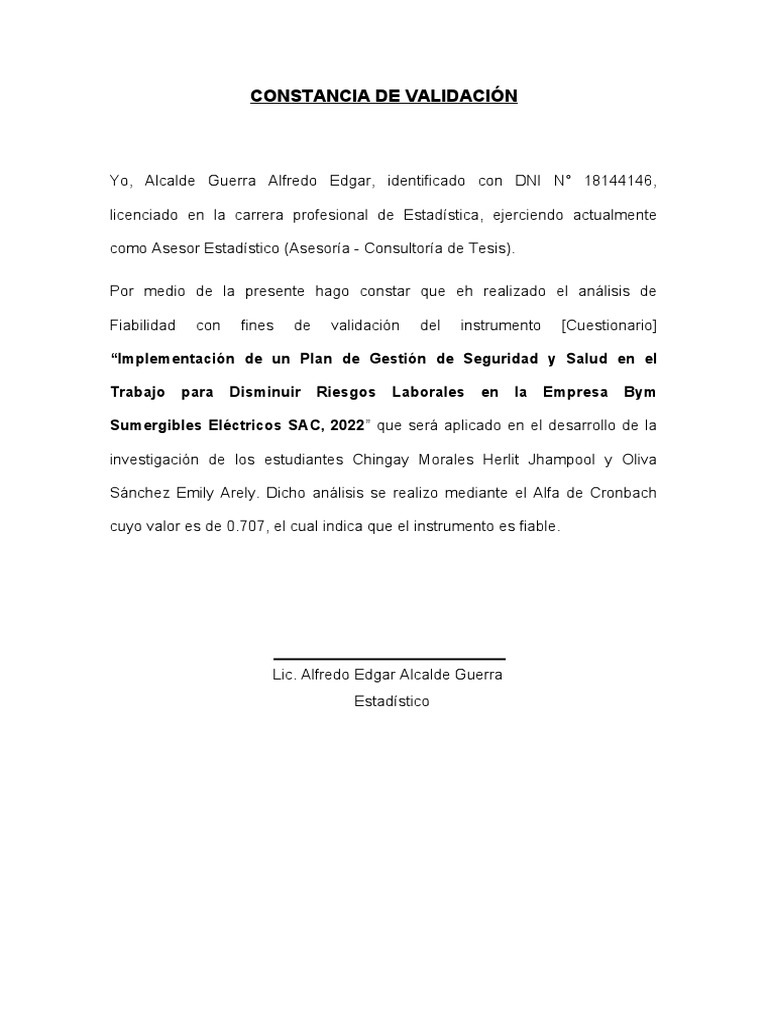Constancia de Validación | PDF Constancia de Validación | PDF